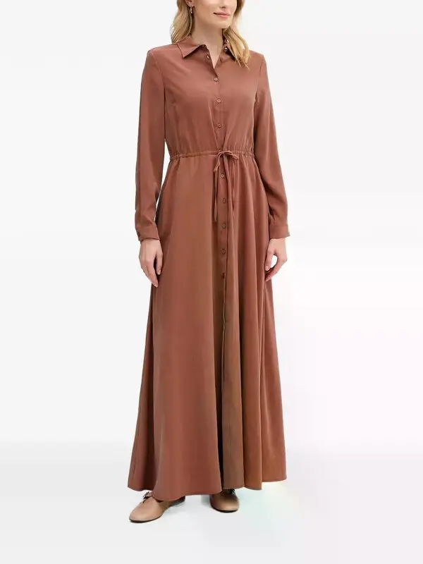GAUDI Drawstring Waist Long Sleeve Maxi Shirt Dress