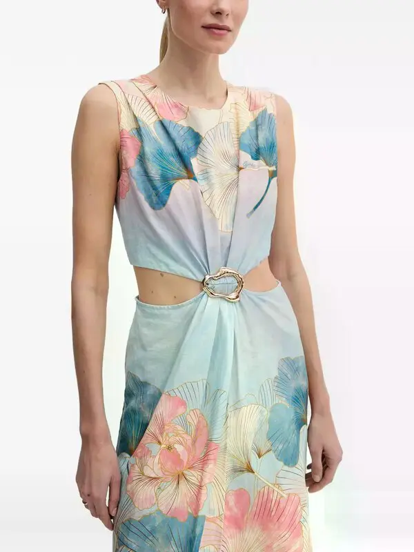 GAUDI Floral Print Cut-out Midi Dress