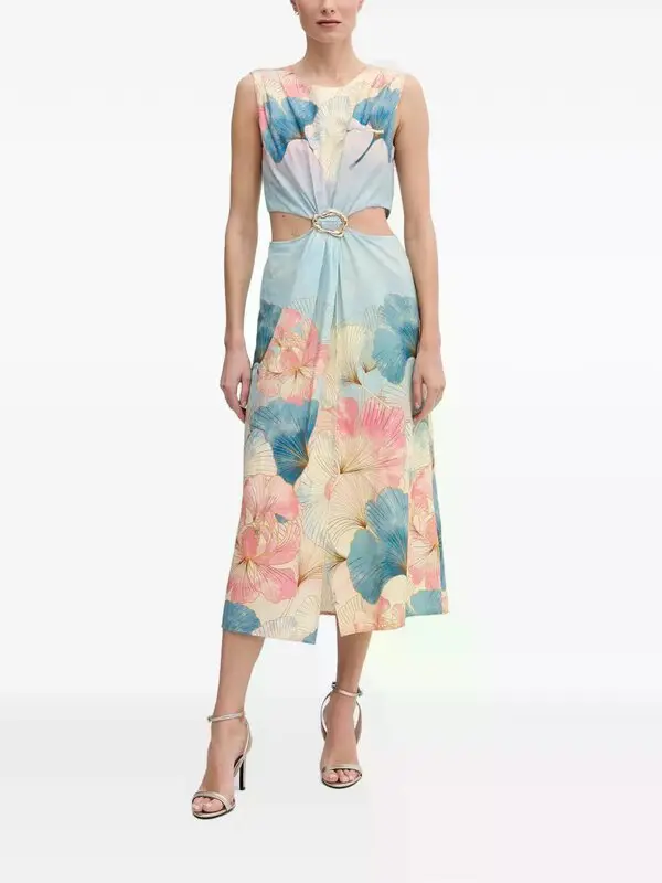 GAUDI Floral Print Cut-out Midi Dress