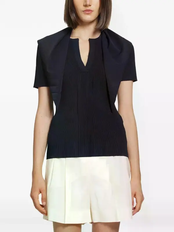 Max Mara Ribbed-knit Tie-detail Short-sleeve Sweater