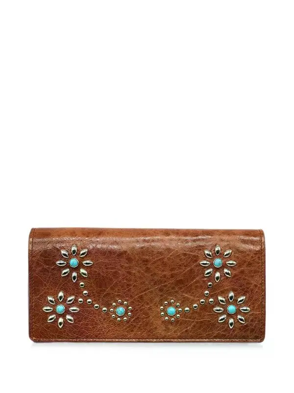 HTC LOS ANGELES Flower-studded Leather Wallet - Brown