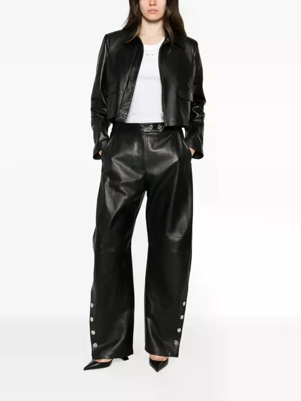 Sportmax Leather Wide Leg Button-detailed Trousers