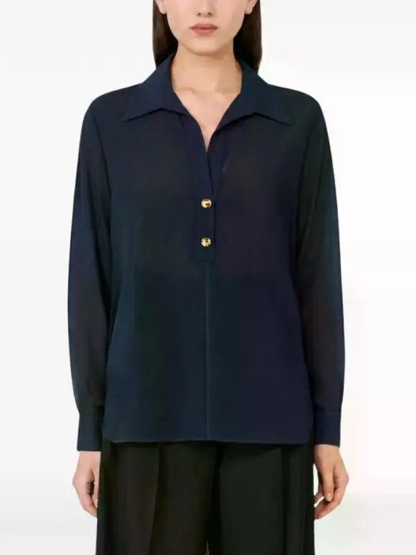Max Mara Silk Polo With Button Fastening - Blue
