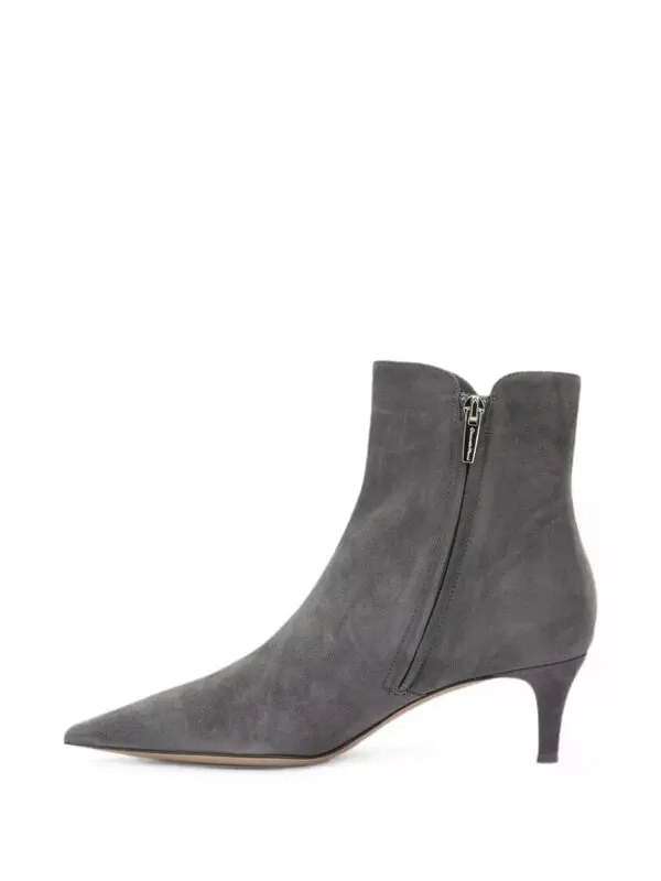 GIANVITO ROSSI Suede Pointed Toe Zip Up Kitten Heel Boots - Grey