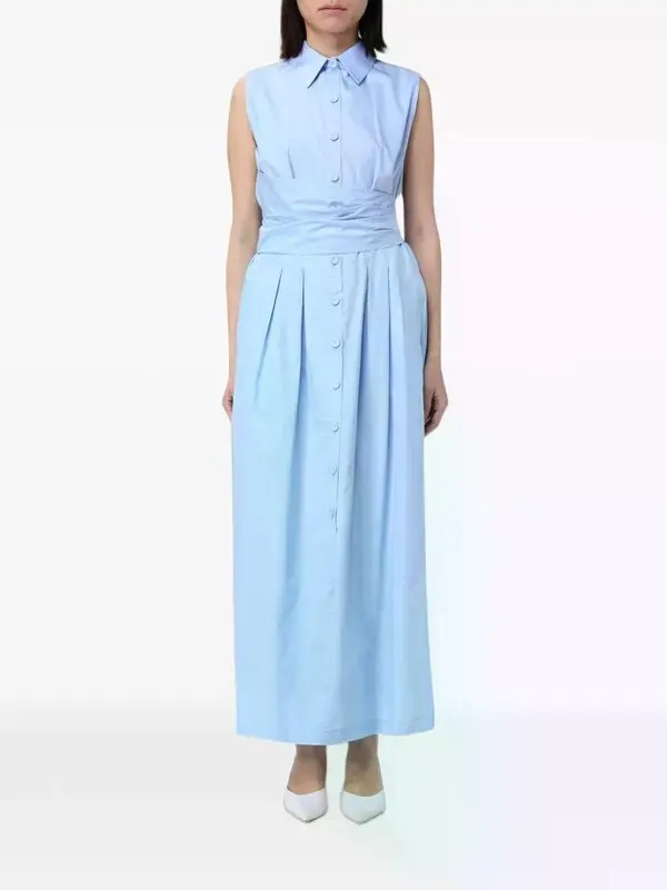 HANITA Sleeveless Pleated Shirt Maxi Dress - Blue