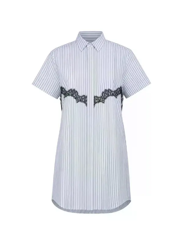 Sacai Striped Lace-trim Shirt Dress - White