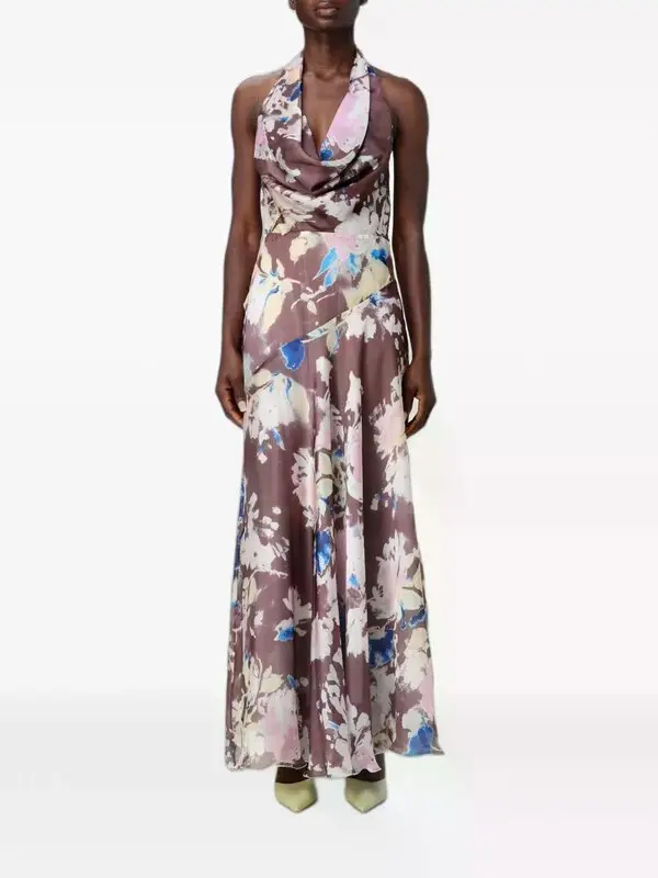 HANITA Floral Print Halterneck Maxi Dress - Brown