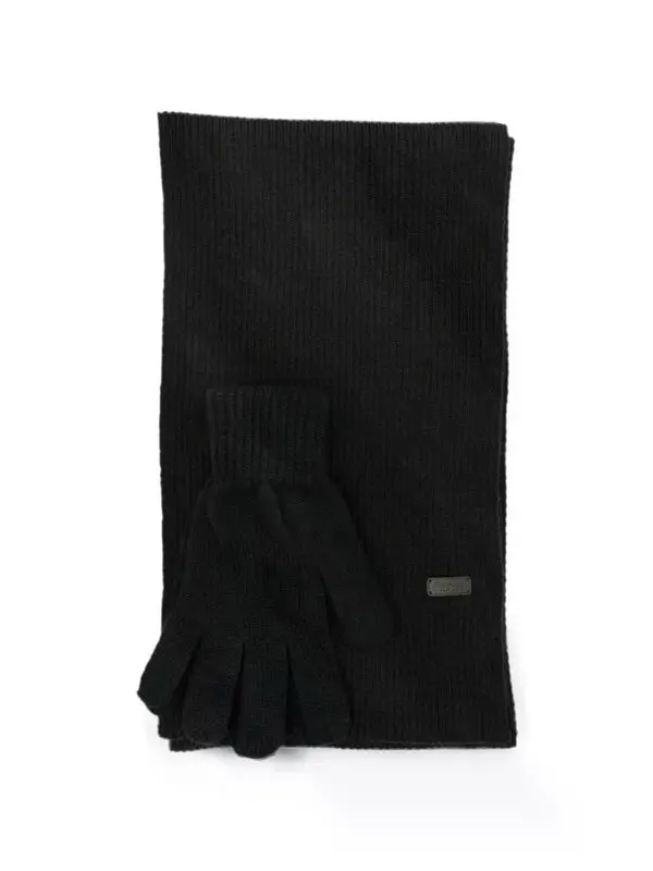Barbour Logo-plaque Ribbed Scarf And Gloves Set