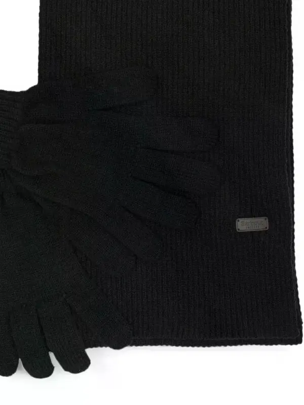 Barbour Logo-plaque Ribbed Scarf And Gloves Set