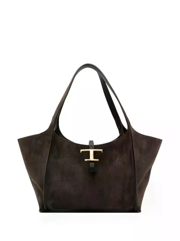 TOD'S Small T Timeless Suede Tote Bag - Brown