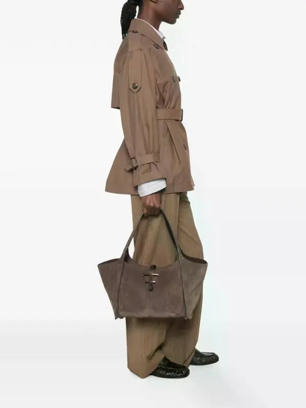 TOD'S Small T Timeless Suede Tote Bag - Brown
