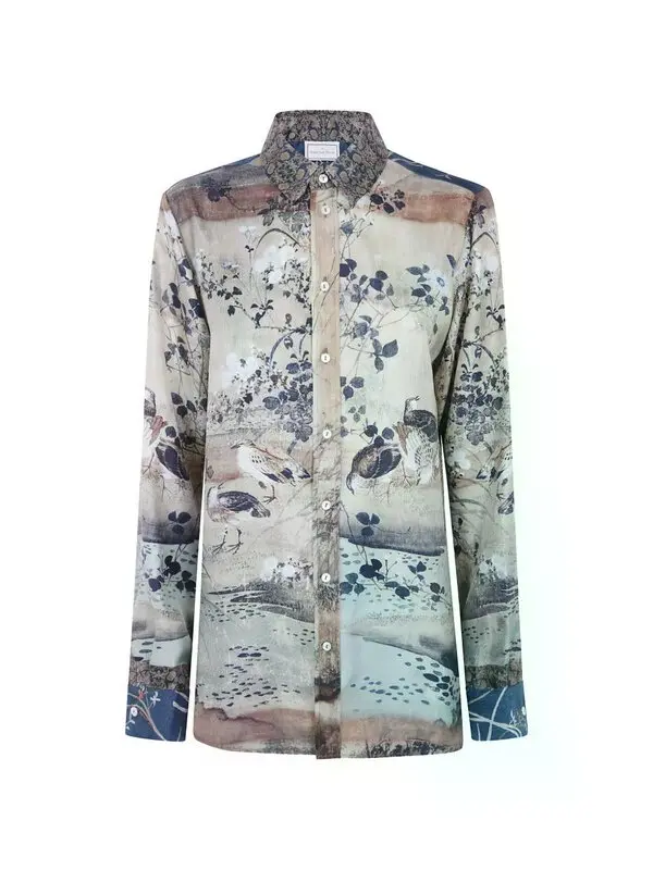 PIERRE-LOUIS MASCIA Floral-print Silk Shirt - Neutrals