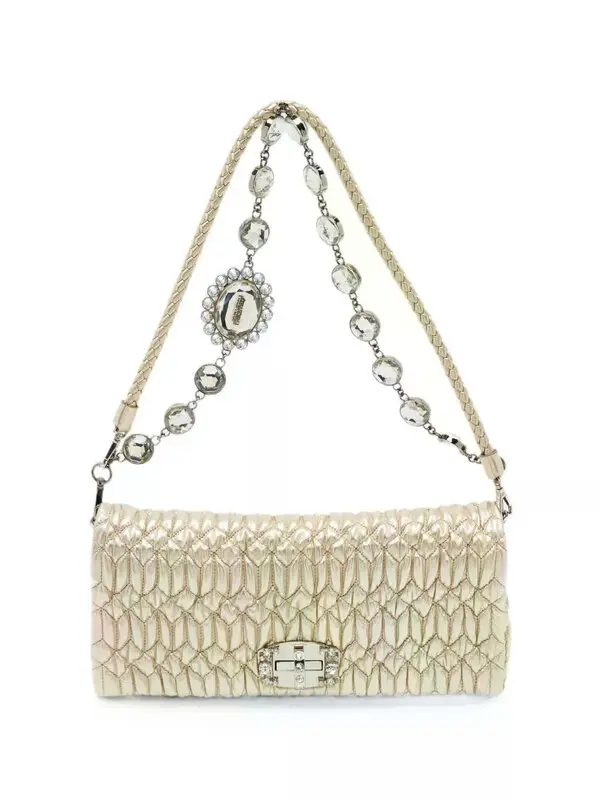Miu Miu Cloqué Crystal-embellished Matelassé Clutch Bag - Gold