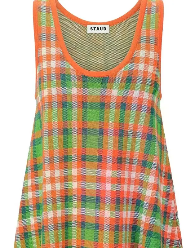Staud Piazza Plaid-check Mini Dress - Orange