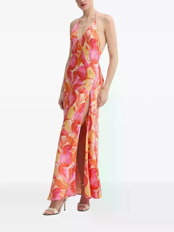 Bardot Yve Leaf-print Halterneck Maxi Dress - Orange