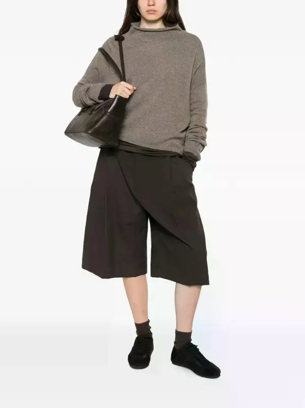 LISA YANG Ribbed Knit High-neck Jumper - Brown