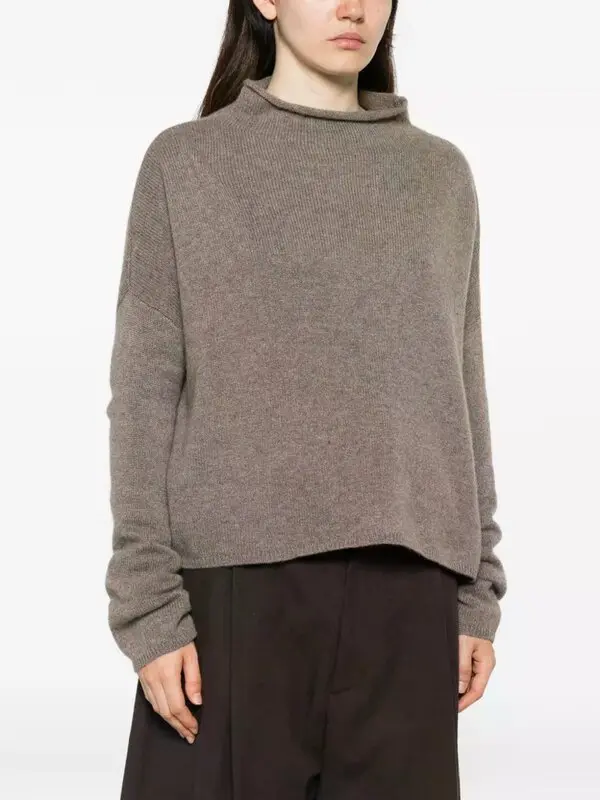 LISA YANG Ribbed Knit High-neck Jumper - Brown