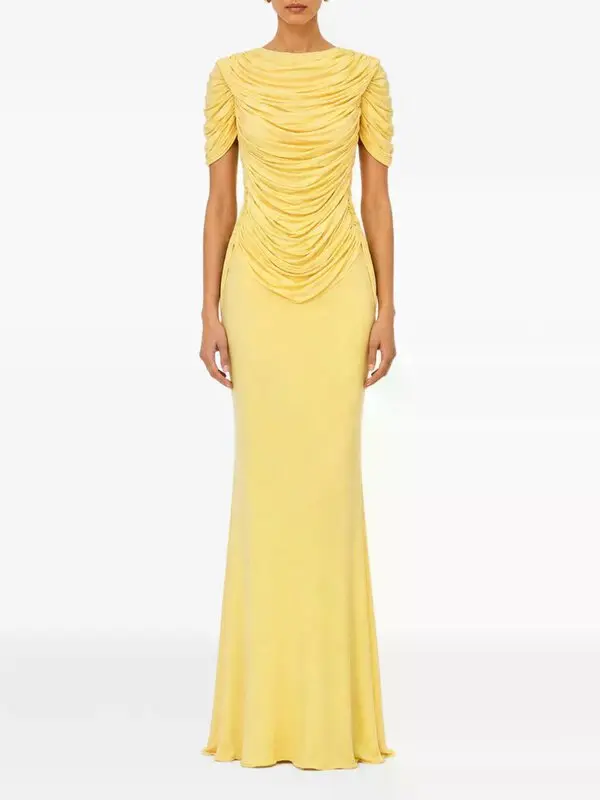 V:PM ATELIER Canary Ruched Draped Maxi Dress - Yellow