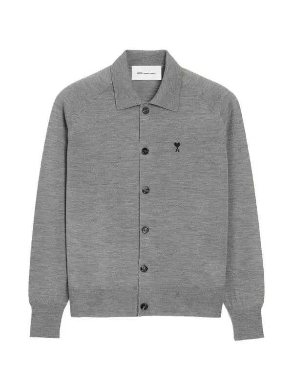 AMI Paris De Coeur Long-sleeve Cardigan - Grey