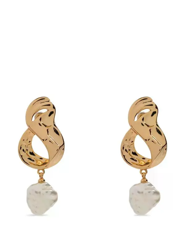 SELF-PORTRAIT Pearl-pendant Hammered-effect Drop Earrings - Gold