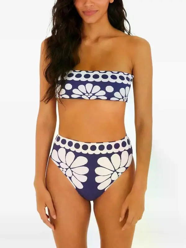 Farm Rio Floral Print Bandeau Bikini Top - Blue