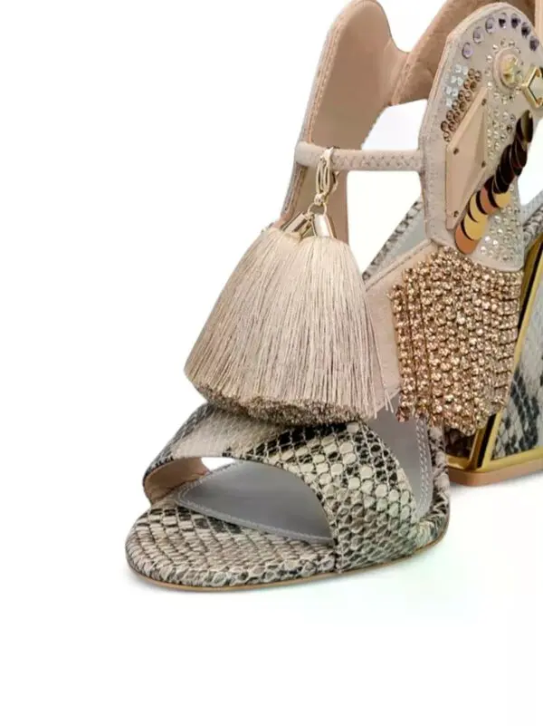 KAT MACONIE Embellished Snakeskin-effect Block Heel Sandals - Neutrals
