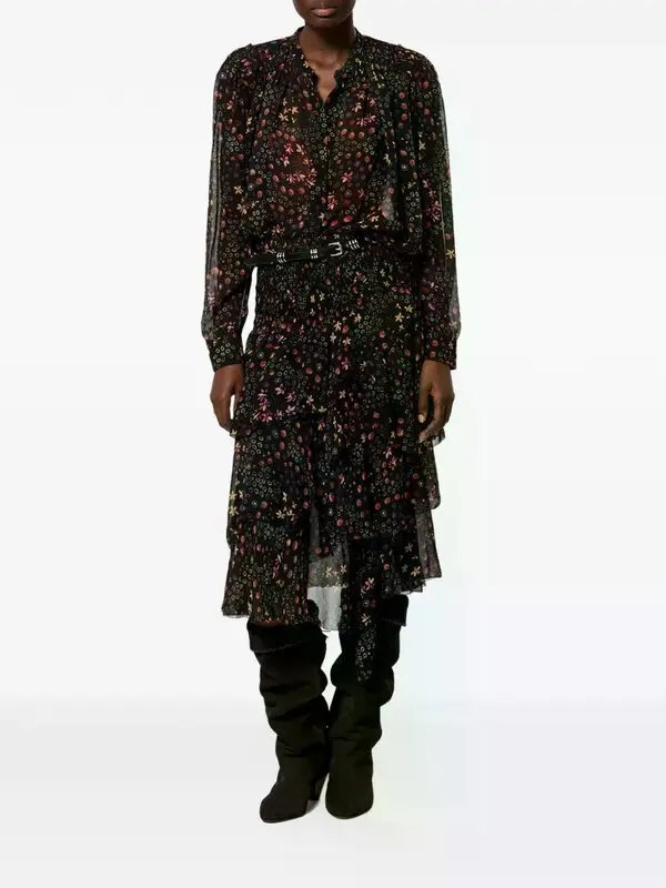 MARANT ETOILE Floral Print Ruffled Asymmetrical Skirt - Black