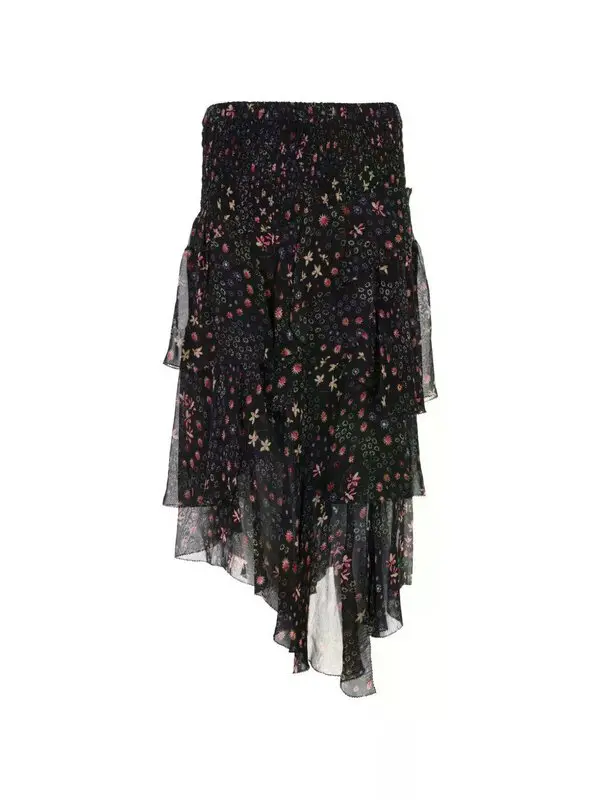 MARANT ETOILE Floral Print Ruffled Asymmetrical Skirt - Black