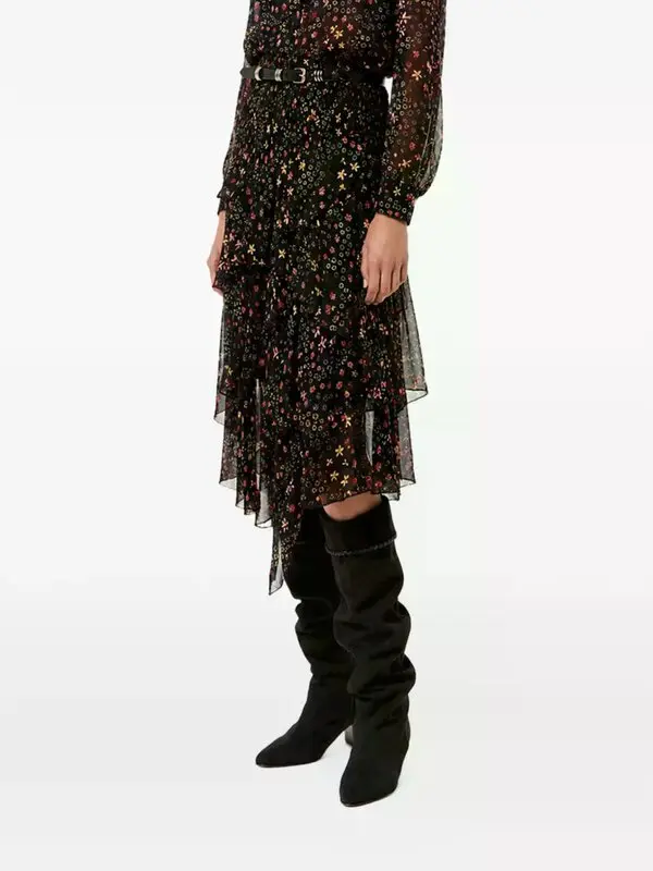 MARANT ETOILE Floral Print Ruffled Asymmetrical Skirt - Onyx Floral