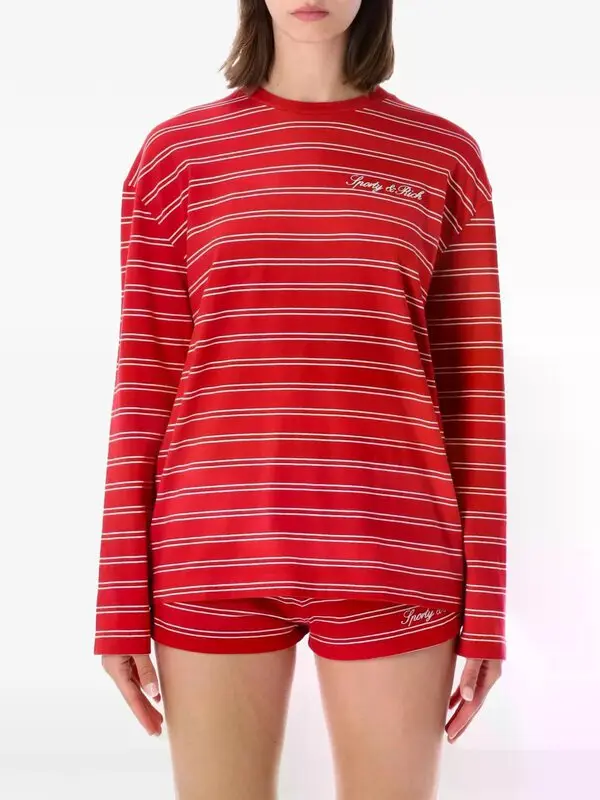 SPORTY & RICH Striped Logo-embroidered Jersey - Red