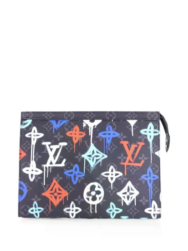 LOUIS VUITTON Pochette Voyage Graffiti Monogram Eclipse Canvas Mm Clutch Bag