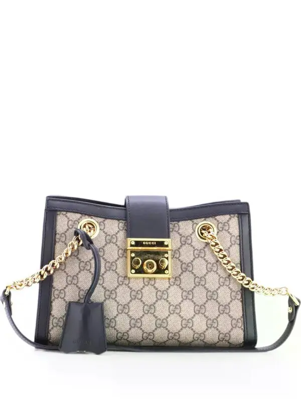 Gucci Padlock Chain Tote Gg Coated Canvas With Leather Small Shoulder Bag - Blue