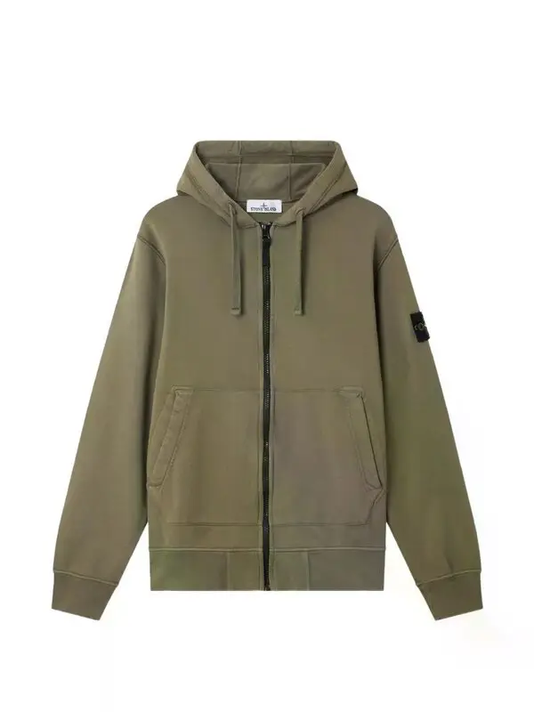 Stone Island Logo Patch Zip-up Hoodie - Green