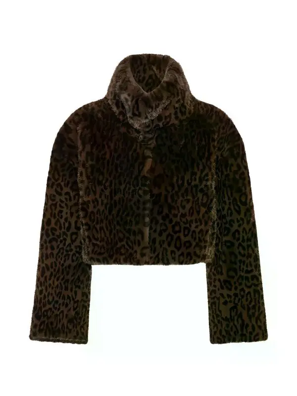 ROTATE BY BIRGER CHRISTENSEN Faux Fur Leopard Print Cropped Jacket - Brown