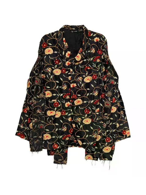 Comme Des Garçons Floral-embroidered Frayed Jacket