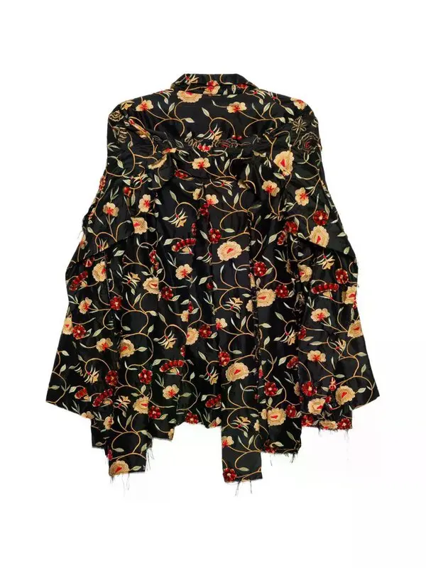 Comme Des Garçons Floral-embroidered Frayed Jacket