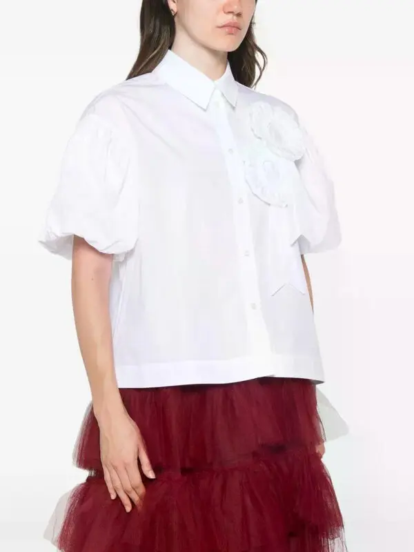 Simone Rocha Rosette Detail Puff Sleeve Shirt - Black