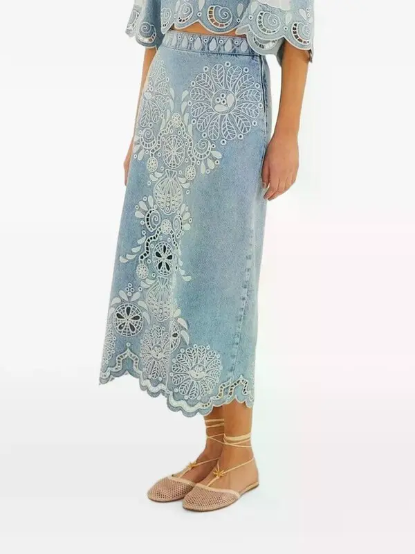 Farm Rio Embroidered Skirt - Blue