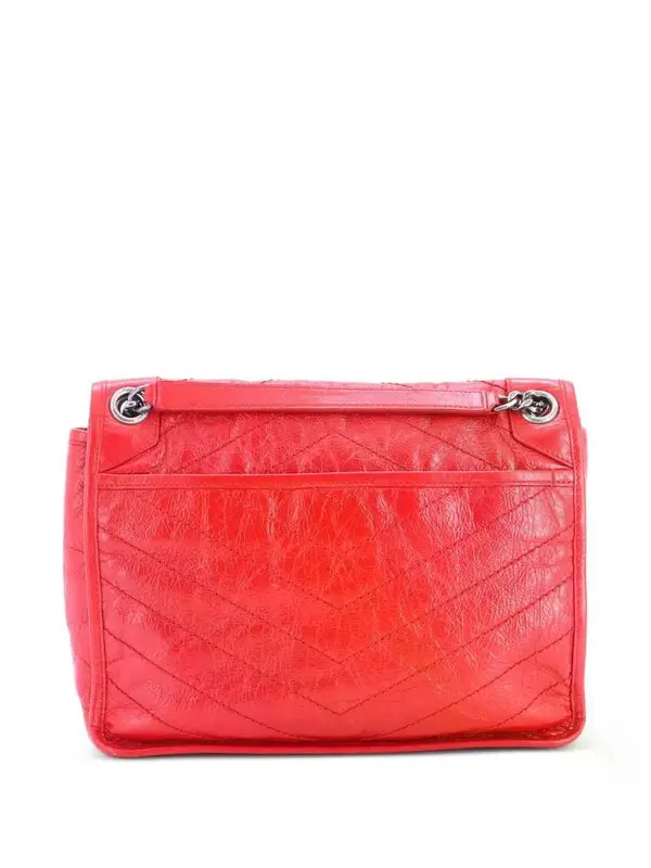 Saint Laurent Niki Chain Flap Bag Matelassé Chevron Leather Medium Shoulder Bag - Red