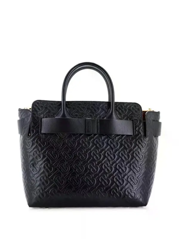 Burberry Belt Monogram Embossed Leather Small Tote Bag - Black