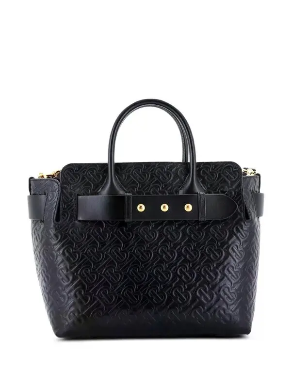 Burberry Monogram Embossed Leather Tote Bag - Black