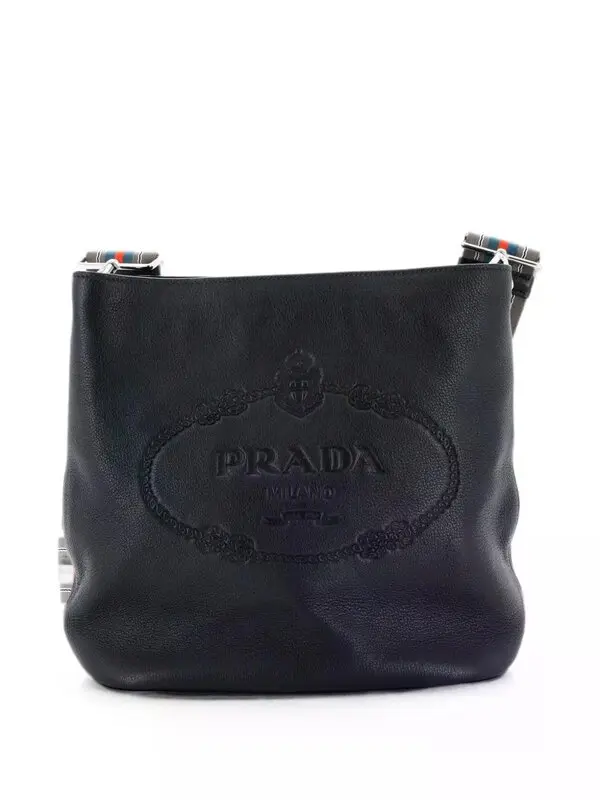 Prada Logo Messenger Bag Vitello Phenix Medium Bucket Bag