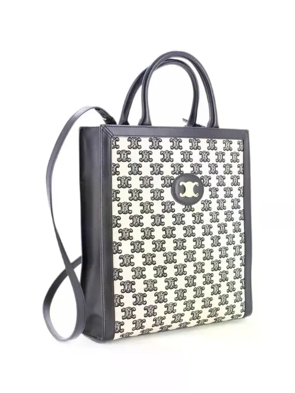 Celine Vertical Cabas Embroidered Canvas With Leather Small Tote Bag