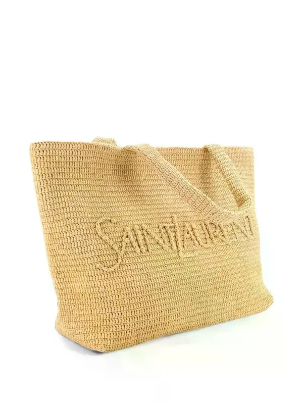 Saint Laurent Logo Supple Embroidered Raffia Tote Bag