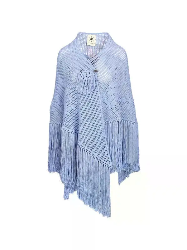 CHIARA IS Fringe-trim Knitted Shawl - Blue