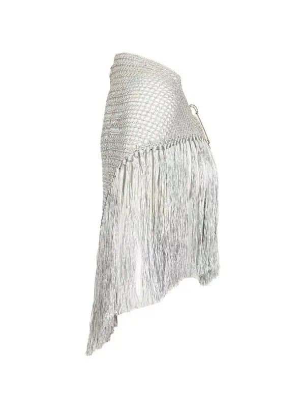 CHIARA IS Crochet-knit Fringed Shawl - Silver