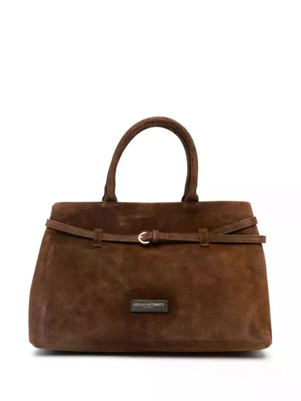 ADRIANNA FERETTI Buckle-detail Suede Tote Bag - Brown
