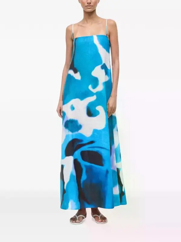 Staud Laura Linen Dress With Abstract Print