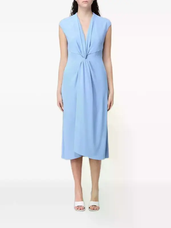 HANITA Twist Detail Draped V-neck Sleeveless Midi Dress - Blue