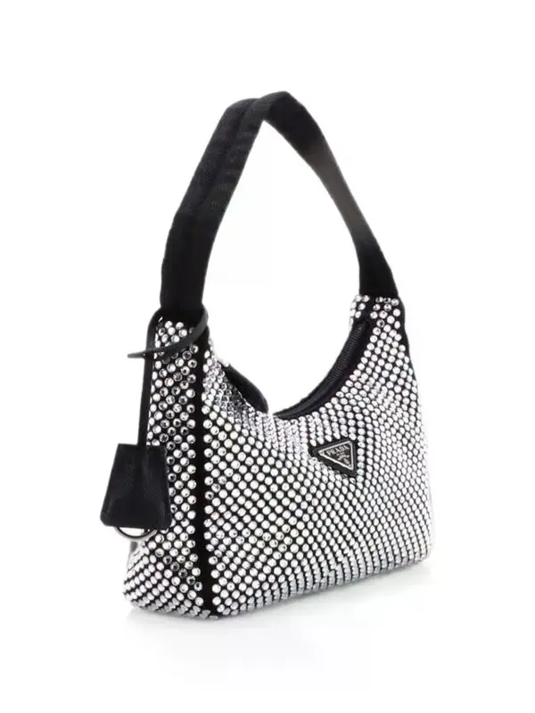 Prada Re-edition 2000 Crystal Embellished Satin Mini Hobo Bag